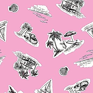 Texco Inc Conversational Pattern Printed Poly Rayon Spandex French Terry DIY Stretch Fabric, Bubble Gum Black 1 Yard
