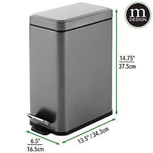 mDesign Pedal Bin — Household Bin with Pedal, Lid and Plastic Bucket Insert for Bathroom, Kitchen, and Office — Metal Rubbish Bin with Ergonomic Design — Graphite