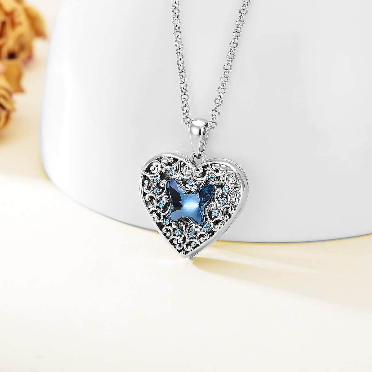 Heart Locket Necklace That Holds Pictures Sterling Silver Butterfly Locket Personalized Custom Photo Pendant Necklace Jewelry Birthday Gifts for Women Gfriend