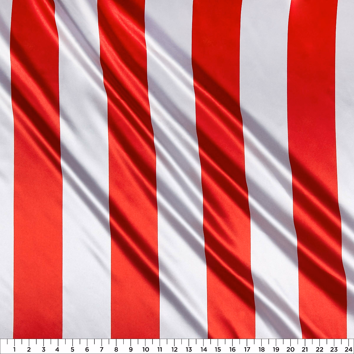 Charmeuse Satin 3.5 Stripe White/Red, Fabric by the Yard