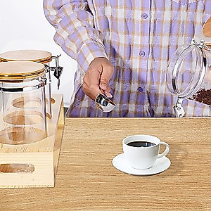 3 PCS Coffee Container for Ground Coffee with Scoop Wood Station, Glass Coffee Bean Canister Organizer with Airtight Lids, Coffee Storage Canister Jar for Sugar Tea