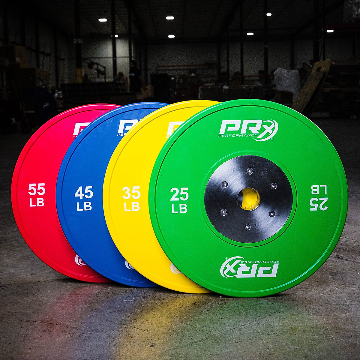 PRx Performance Color Elite Bumper Plate Pairs, Steel Center Insert with 2" Sleeve Hole, Minimal Bounce (45lb Pair)