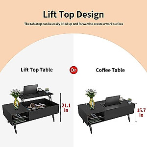 PayLessHere Lift Top Coffee Table with Adjustable Storage and Hidden Compartment Small Wood Coffee Table Center Table for Home Living Room Office Apartment Reception Room,Black