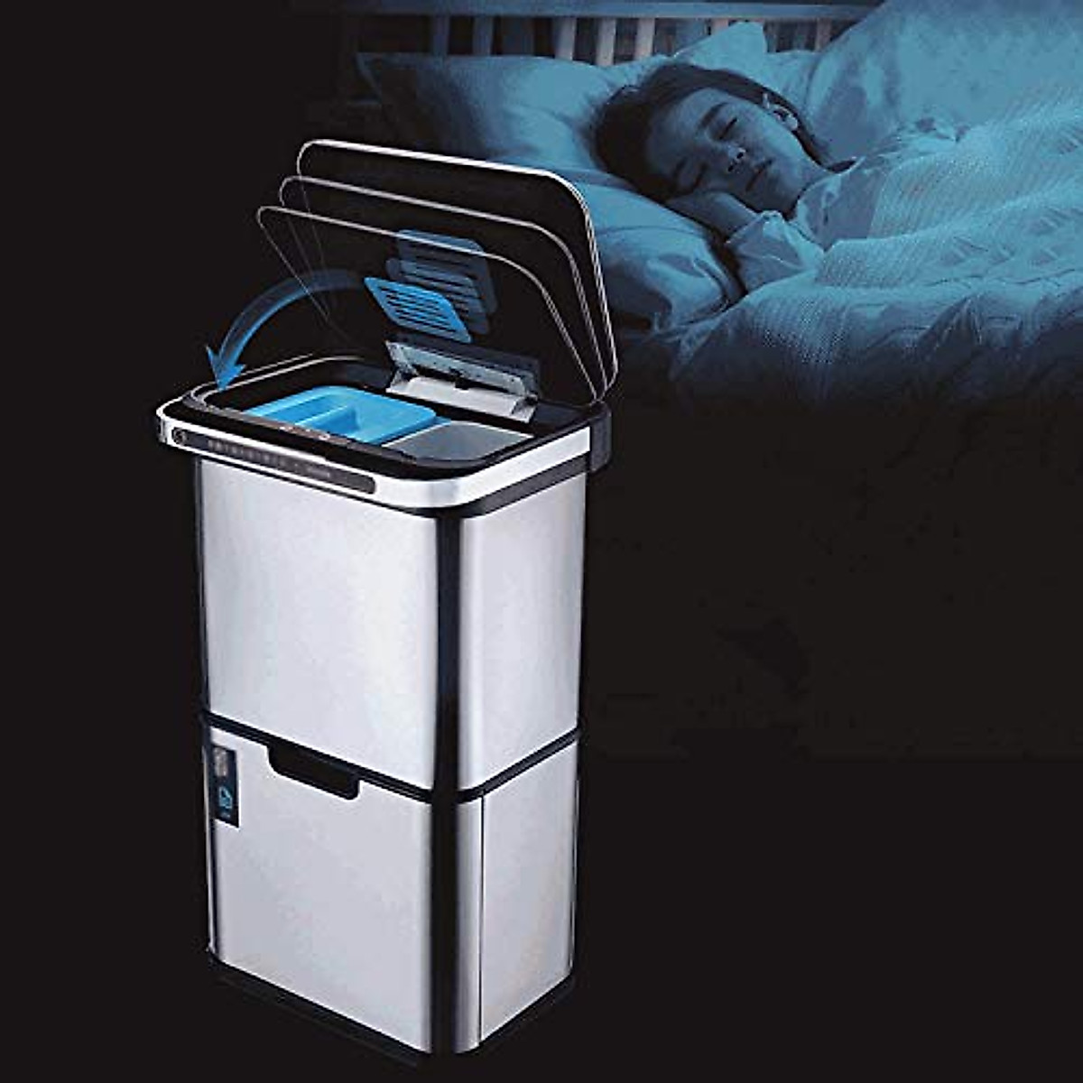 CXDTBH Garbage Sorting Trash Can Household Smart Trash Can with Lid Stainless Steel Kitchen Motion Induction Trash Can Trash Can for Bedroom (Size : 9l)