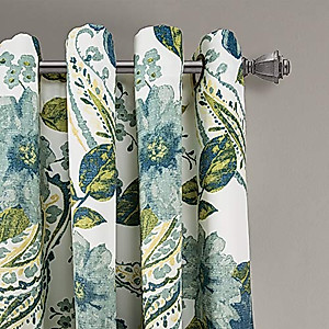 Lush Decor, Blue Floral Paisley Room Darkening Window Curtain Panel Pair, 95" x 52", 95 in x 52