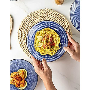 Houlu 8 Inch Salad Plates, Luncheon Plates Set of 6, Blue and White Porcelain Plates