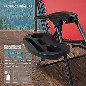 Sun-Ray Oversized Patio Chair with Leg Stabilizers and Big Cupholder, Adjustable Zero Gravity Folding Reclining Outdoor Chair with Pillow, Ruby Red