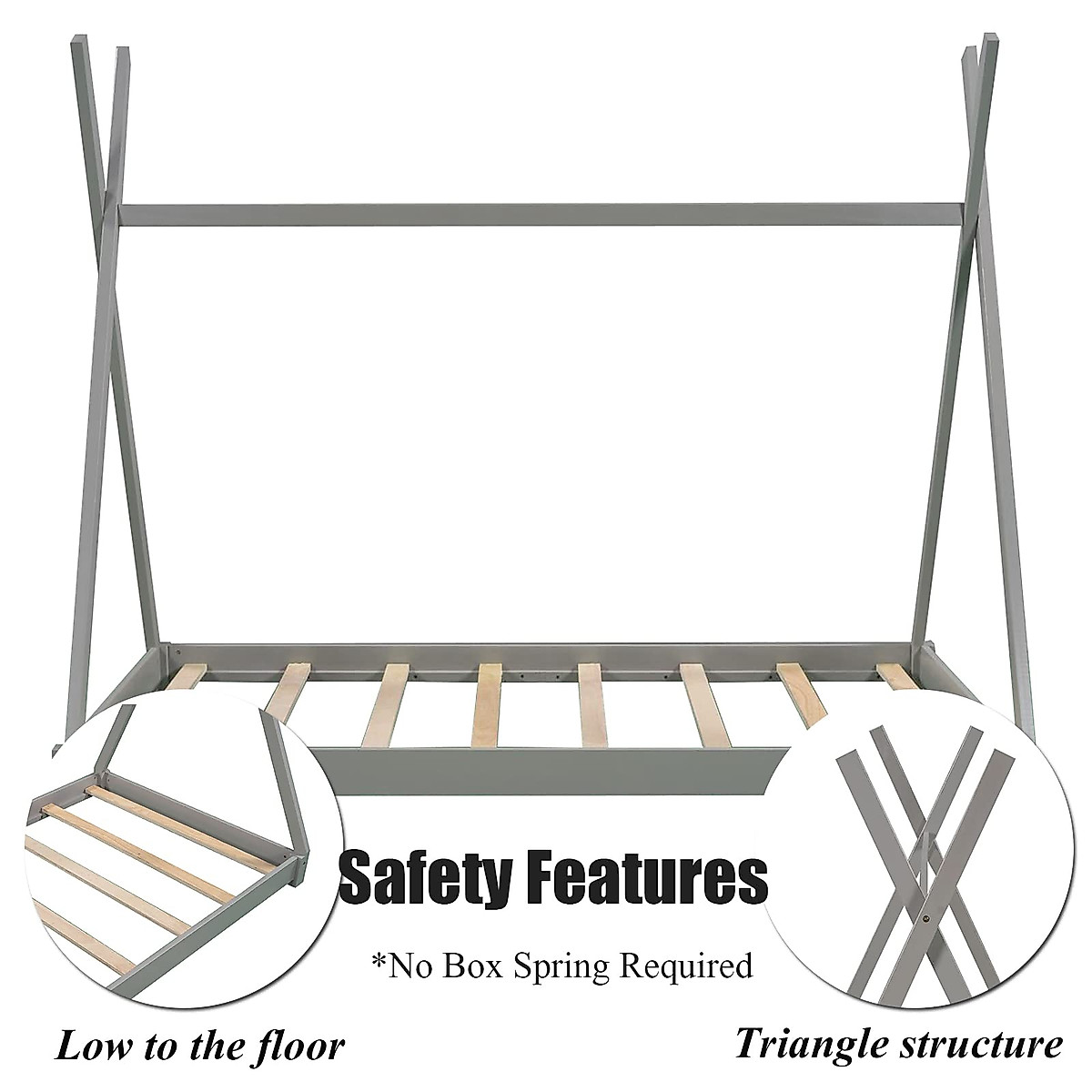 Harper & Bright Designs House Bed Twin for Kids, Toddler House Bed with Triangle Structure,Wood Floor Bed Frame for Girls Boys Bedroom Furniture, No Box Spring Needed,Grey