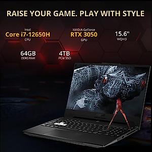 ASUS TUF F15 15.6" WQHD 144Hz Gaming Laptop, Intel 12th Core i7-12650H, NVIDIA GeForce RTX 3050, 64GB DDR5 RAM, 4TB PCIe SSD, Backlit Keyboard, Win 11, Black, 32GB Hotface USB Card (Renewed)