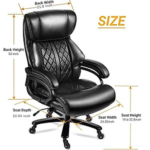 WILLMITA 400lbs Big and Tall Office Chair for Heavy People Executive Office Chair Wide Spring Seat Home Office Desk Chair with Heavy Duty Casters 360 Swivel Chair Computer PU Leather Chair (Black)