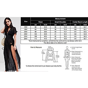IN'VOLAND Womens Plus Size Swimsuit Cover Up Deep V Neck Bathing Suit Swimwear Bikini Coverup Long Split Kaftan Kimono Dress, 18 Plus, Stylish Black
