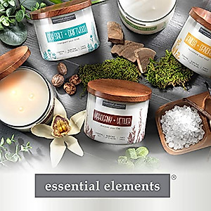 Essential Elements by Candle-lite Scented Candles, Mahogany & Vetiver Leaf Fragrance, One 14.75 oz. Three-Wick Aromatherapy Candle with 45 Hours of Burn Time, Off-White Color