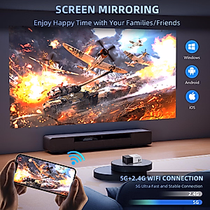 Mini Projector, iTJQ Portable Projector 1080p Supported, Phone Projector Compatible with iOS/ Android Smartphone/ Laptop/ PS4, Movie Projector with HDMI/ USB Interfaces for Home Theater