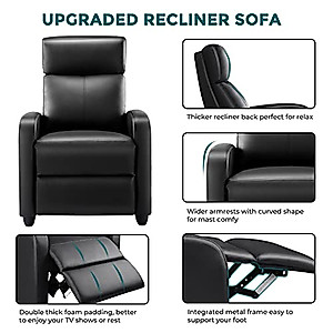 SMUG Recliner Chair for Adults, Massage PU Leather Recliner Sofa for Living Room, Adjustable Home Theater Seating with Padded Seat Backrest, Small Reclining Chair for Small Space (Light Black)