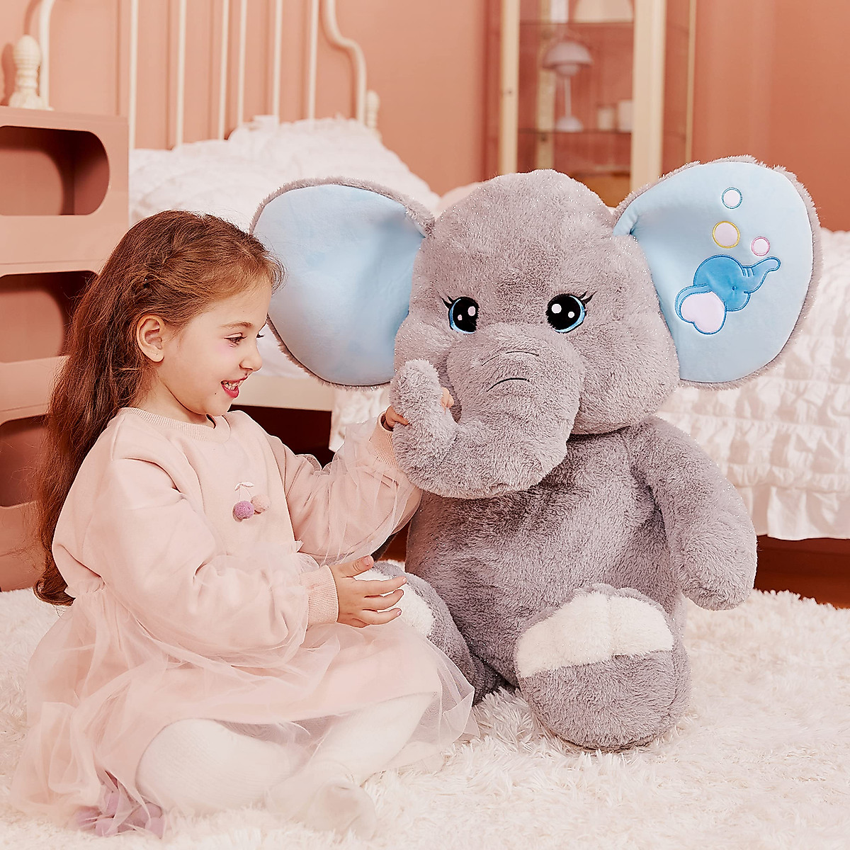 IKASA Giant Elephant Stuffed Animal Plush Toy,Large 30" Cute Jumbo Soft Toys,Huge Big Size Fluffy Plushy Fat Oversized Plushie,Gifts for Kids