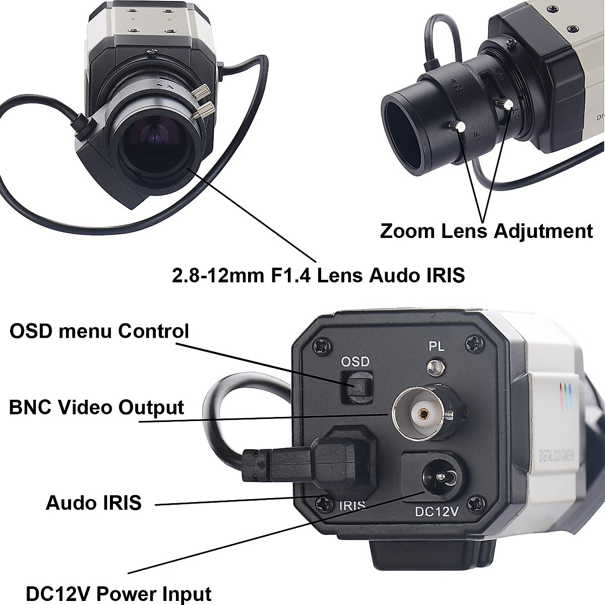 Vanxse CCTV Mini HD 1/3 CCD 960h Auto Iris 1000tvl 2.8-12mm Varifocal Lens Bullet Box Security Camera Indoor/Outdoor Surveillance Camera