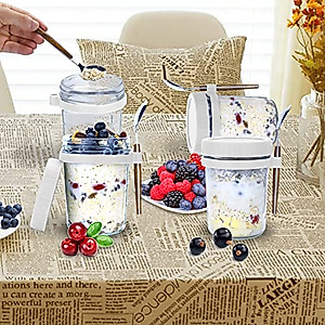 LEFIMOT Overnight Oats Containers with Lids and Spoons, 4 Pack Overnight Oats Jars 12 oz Reusable Large Airtight Oatmeal Container with Measurement Marks for Cereal Yogurt, Milk, Salads, Fruit(White)