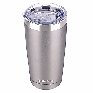 SUNWILL Travel Coffee Tumbler 20 oz, Insulated Mug with Lid, Stainless Steel Cup for Hot and Cold Drinks, Cool Grey