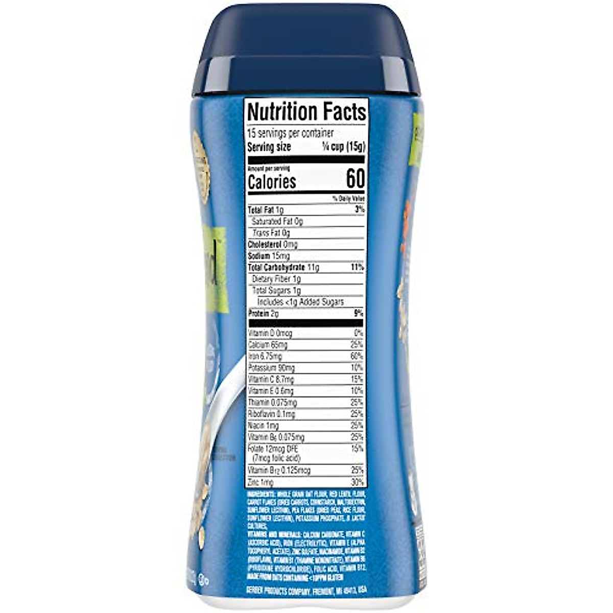 Gerber 2nd Foods Power Blend Cereal For Baby, Probiotic, Oatmeal, Lentil, Carrots & Peas, With Whole Grains & Plant Protein, 8 OZ Canister (Pack of 3)