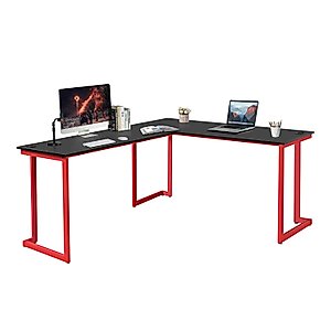 AOTIFARM L-Shaped Gaming Desk rner puter Desk Home Office Writing Workation Desk Modern PC Laptop udy Table Metal and Wood,Black and Red