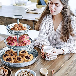 Rustic Metal 3 Tiered Tray - Galvanized Three Tiered Tray Stand – Tiered Serving Tray for Food Fruits Cupcakes - 3 Tier Metal Tray Platter for Cake, Dessert, Appetizers