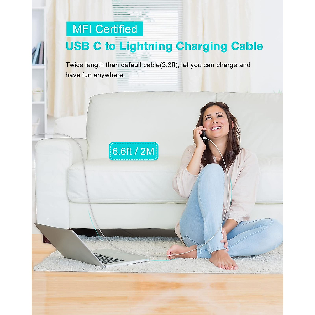 MARSDOCK 2 Pack 6.6FT USB C to L Charging Cable, Super Fast Charger Cord for iPhone 13 12 11 Pro Max XS XR X 8, iPad Pro Air Mini, High Speed Data Sync