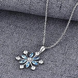 JO WISDOM 925 Sterling Silver White/Blue CZ Winter Frozen Large Snowflake Necklace Pendant