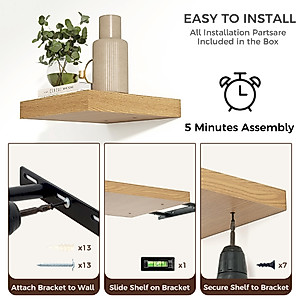 Floating Shelves for Wall, 3 Small Wall Mounted Shelves with Invisible Brackets, Square Wood Floating Wall Shelf Shelves for Living Room, Bedroom, Kitchen, Bathroom Decor (Oak, 12" W x 12" D x 1.3" H)
