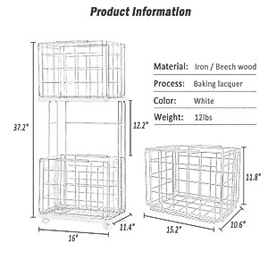 Double Layer Clothes Storage Cart, Rolling Laundry Basket Cart,Detachable Laundry Basket, Multi-layer Storage Basket, Home Bathroom Folding Storage Rack, Kitchen Shelf Fruit Rack