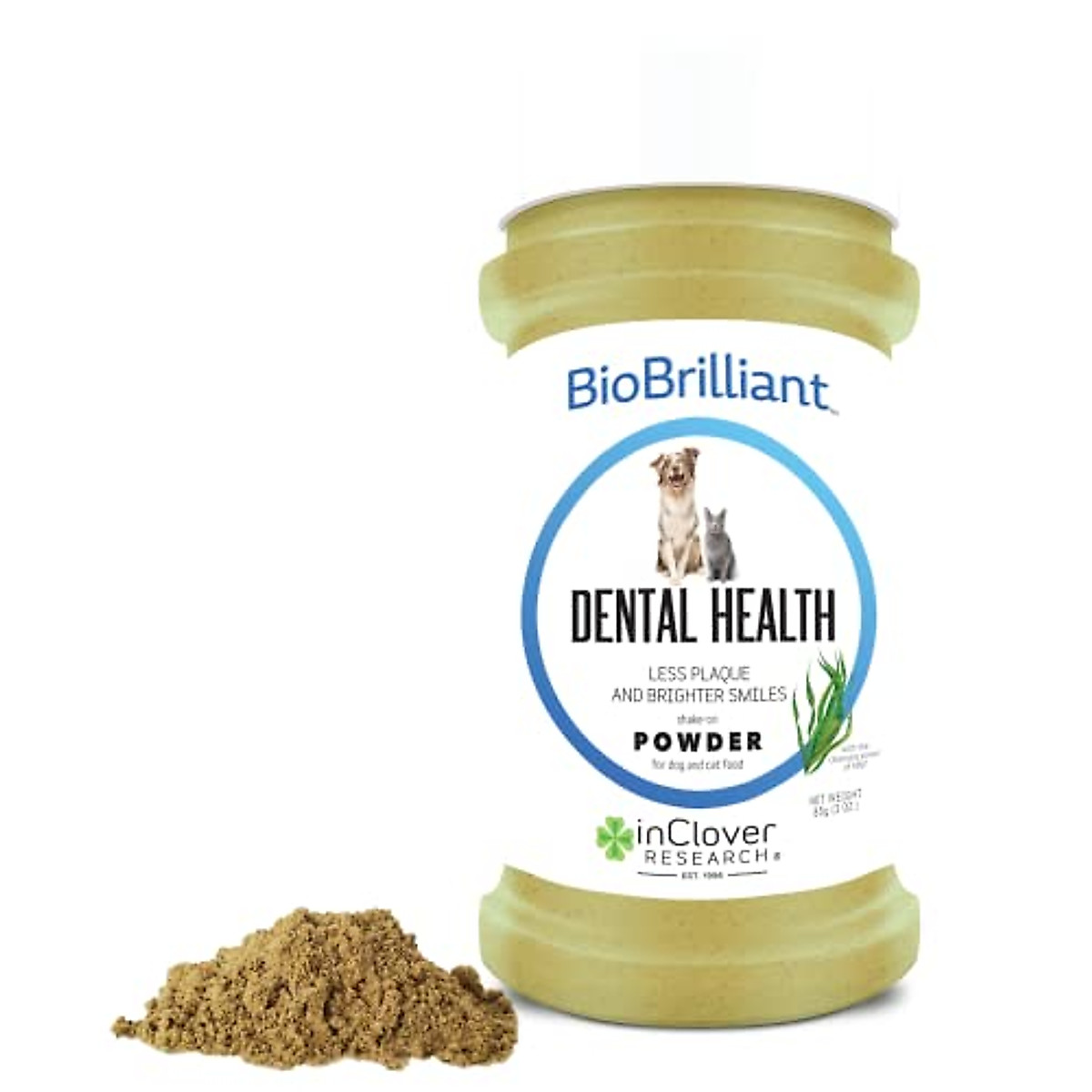 Dental Health Powder for Dogs and Cats, Natural Pet Supplement by InClover, BioBrilliant Dog and Cat Teeth Treat, Helps Dental Health, Daily Supplement for Pets, Natural Whey Goat Milk, Sweeten Breath