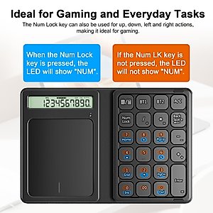 Bluetooth Number Pad, Foldable 2.4G Wireless Numeric Keypad with Display Calculator & Touchpad, Wireless Number Pad Slim 23 Keys Portable Financial Accounting Numpad Keyboard for PC Laptop Desktop