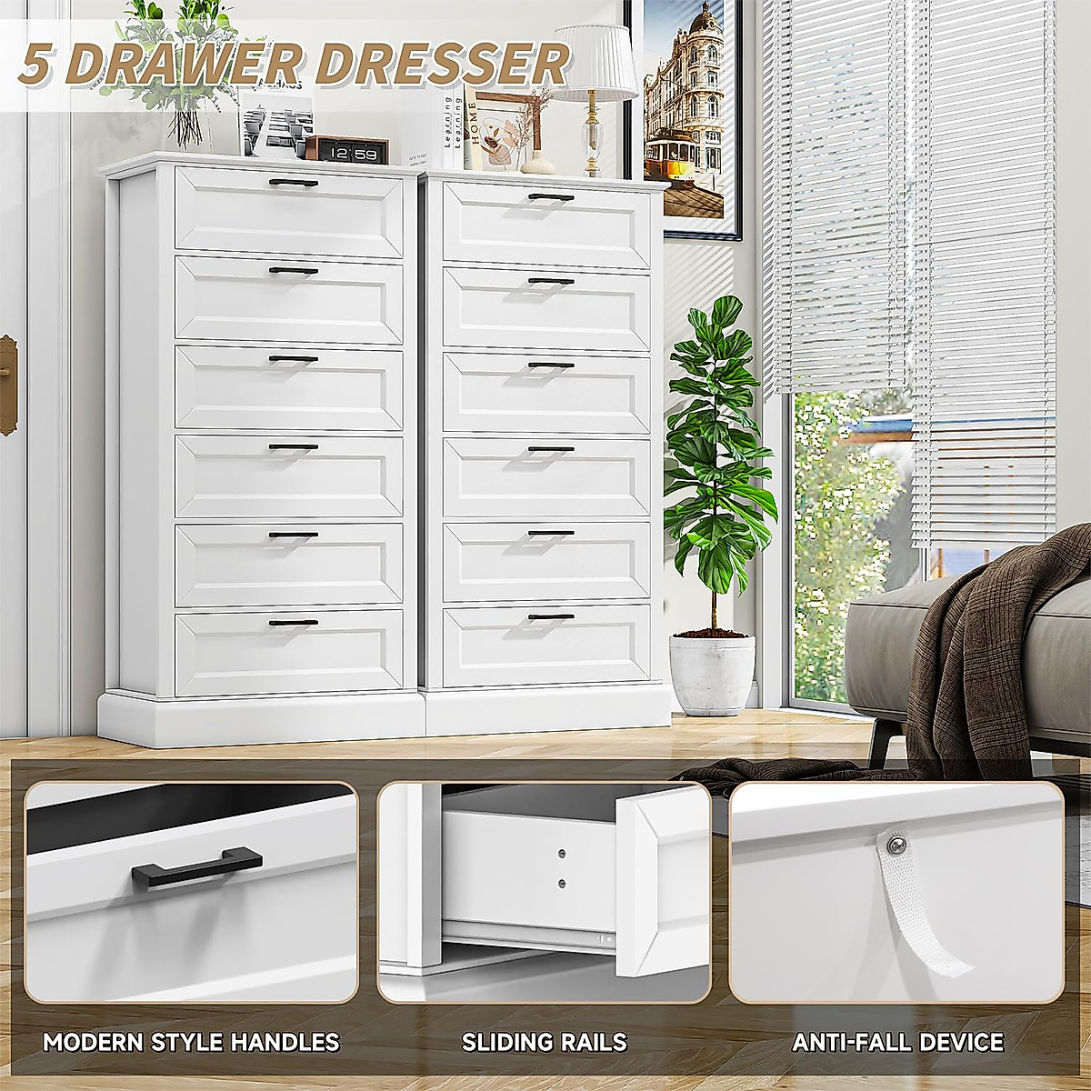 biukpci Tall White 6 Drawer Dresser, Wood Vertical Chest of Drawers for Bedroom, 55" H Modern Lingerie Dressers for Closet, Living Room, Hallway and Home Office