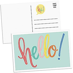 Sweetzer & Orange Hello Postcards Pack (60 Post Cards) 4x6 Postcards for Kids and Adults. 300gsm Note Cards. Blank Hello Greeting Cards, Mint Green Hello Cards