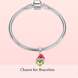 MITSOKU 925 Sterling Silver Charms for Bracelets Necklaces Green Monster Christmas Hat Dangle Pendants Beads Charms Jewelry Gift for Women