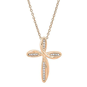 Dazzlingrock Collection 0.05 Carat (Ctw) Round White Diamond Loop Cross Women Pendant with 18 inch Gold Chain in 10K Rose Gold