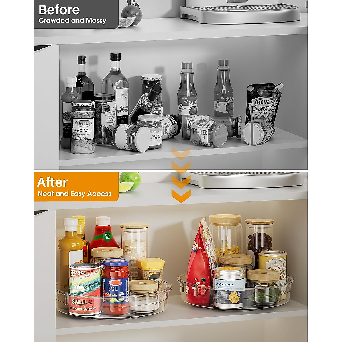 LAMU 2 Pack Lazy Susan Organizer 9.25 inch Turntable for Cabinet, Small Spice Organization for Cabinet, Kitchen, Pantry, Table Top, Fridge, Countertop, Medicine Cabinet Organizer, Clear