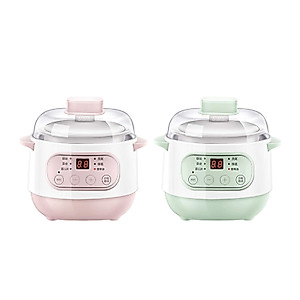 Intelligent Electric Slow Cooker Ceramics Water Stew Pot 200W Smart Reservation+Timing Electric Cooker Stew 1L Household (Color : Pink)