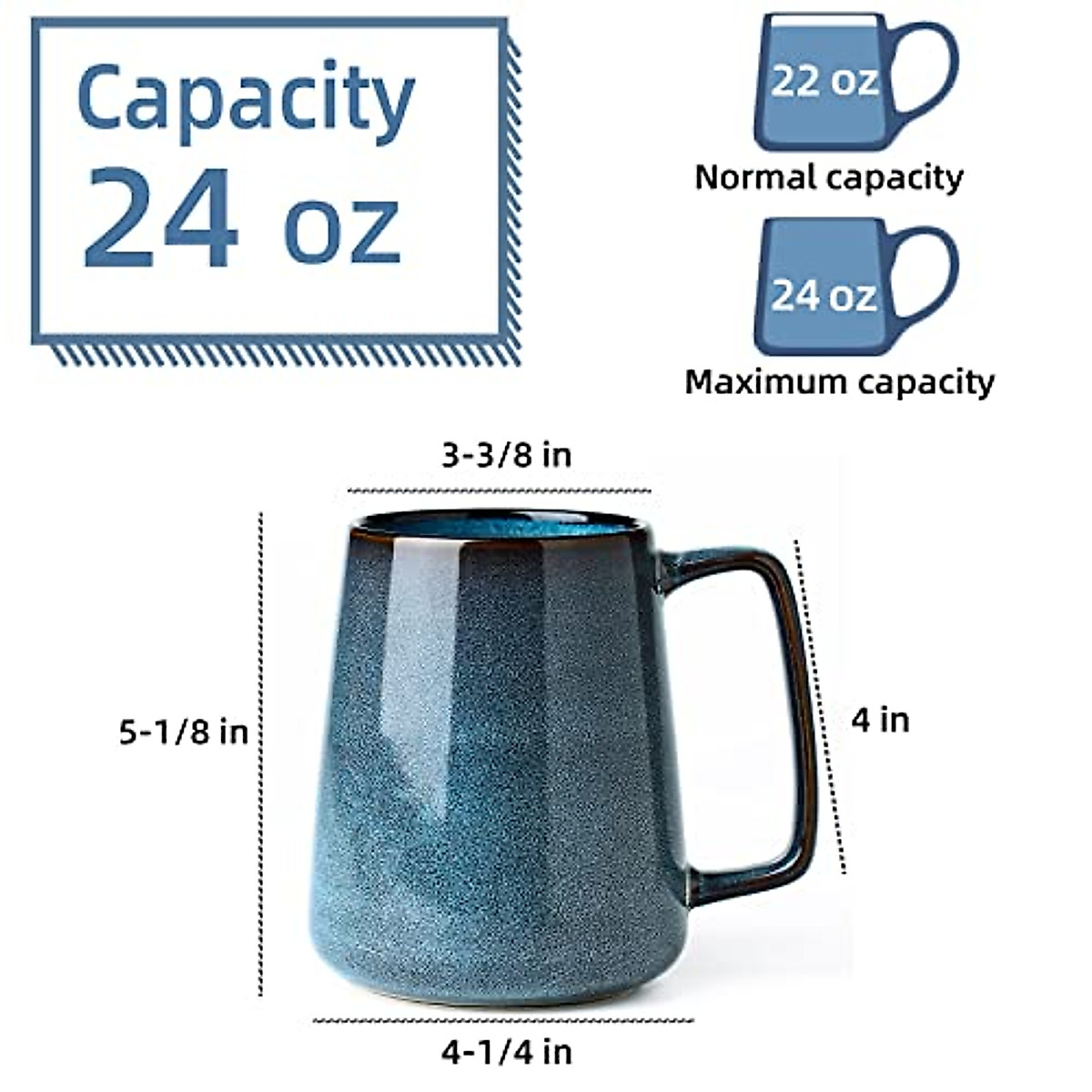 masoline 24 oz Large Ceramic Coffee mugs, Extra Large Tea and Coffee Cups, Large Handle Design, Big Coffee Mug for Office and Home, Microwave and Diahwasher Safe. (24 oz blue)