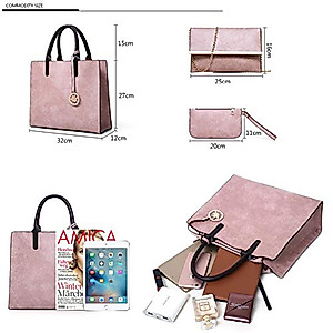 Women Handbags Sets 3 Pcs Large Capacity Handbag Chain Shoulder Bag Clutch Wrist Purse, Pink