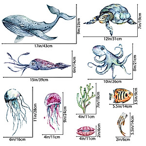 LiveGallery Ocean Life Wall Decals Under The Sea Wall Stickers Whale Jellyfish Clownfish Sea Turtle Cuttlefish Shell Seaweed Conch Coral Wall Decorations for Kids Bedroom Living Room Nursery