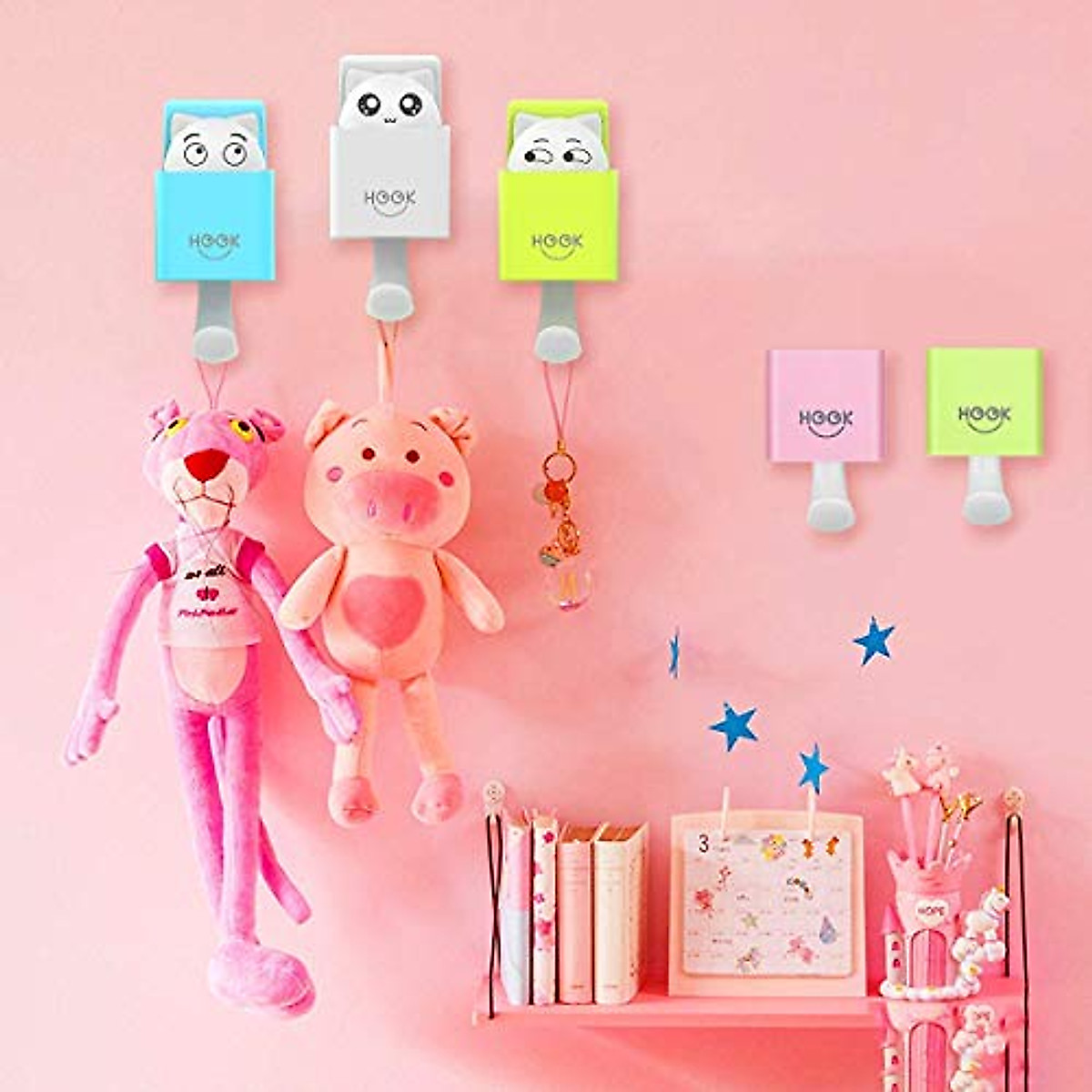 JUHOT Cute Cat Wall Hook, Fun Adhesive Kids Wall Hooks for Boy and Girl Room Bedroom Hanging Towel, Coat, Hat, Scarf, Cloth, Key, Bag, Belt, Toy and More [4-Pack]