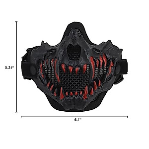 Anyoupin Airsoft Half Face Skull Mask Tactical Fangs Face Protective Mesh Mask for Halloween Paintball CS Games