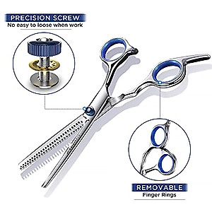 Gimars 3 in 1 Professional 4CR Dog Grooming Scissors Kit with Safety Round Tip, Heavy Duty Titanium Coated Straight & Thinning & Curved Shears & Comb Set for Dog & Cat Grooming