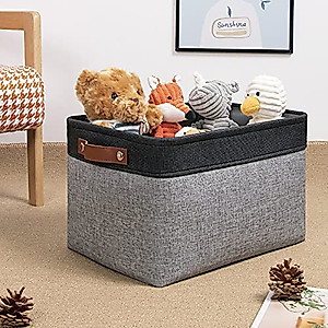DULLEMELO Canvas Storage Bin with Handles, Fabric Bins for Shelves, Bedroom, Office,Nursery,Fabric Storage Baskets for Toys, Clothes,Gift(Black&Grey,15"x11"x9.5",4-Pack)