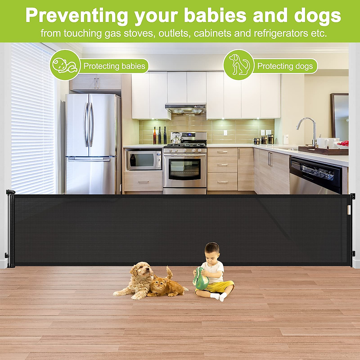 82 Inch Extra Wide Dog Gates for The House Extra Wide Retractable Baby Gates for Dogs Extra Long Baby Gate for Large Openings Outdoor Retractable Gate for Dogs Indoor Extra Large pet Gate Doorway Gate