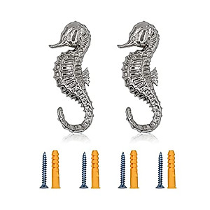 ALIWINER Seahorse Metal Hooks Hanging Wall Mounted Decorative Hook,Towel Hooks Decorative Seahorse Hook Ocean Theme Wall Decor 2Pcs