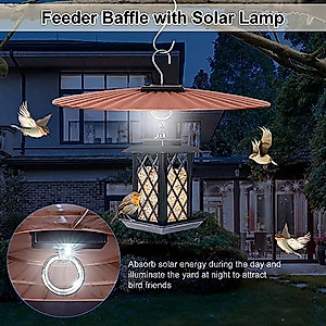 Bird Feeder Baffle with Solar Lamp, Wide Diameter Hummingbird Feeders Covers,Weather Guard Protect Feed from Sun and Bird Seed Dry,for Hanging Bird Feeders Guard-13inches