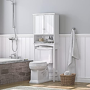UTEX Bathroom Storage Over The Toilet, Bathroom Cabinet Organizer with Adjustable Shelves and Double Doors, White