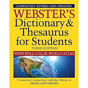 Webster's Dictionary & Thesaurus for Students with Full-Color World Atlas, Third Edition