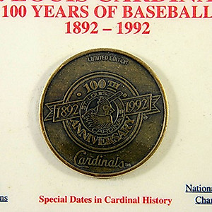 St. Louis Cardinals Centennial 1892-1992 Bronze Coin 100 Years of Baseball